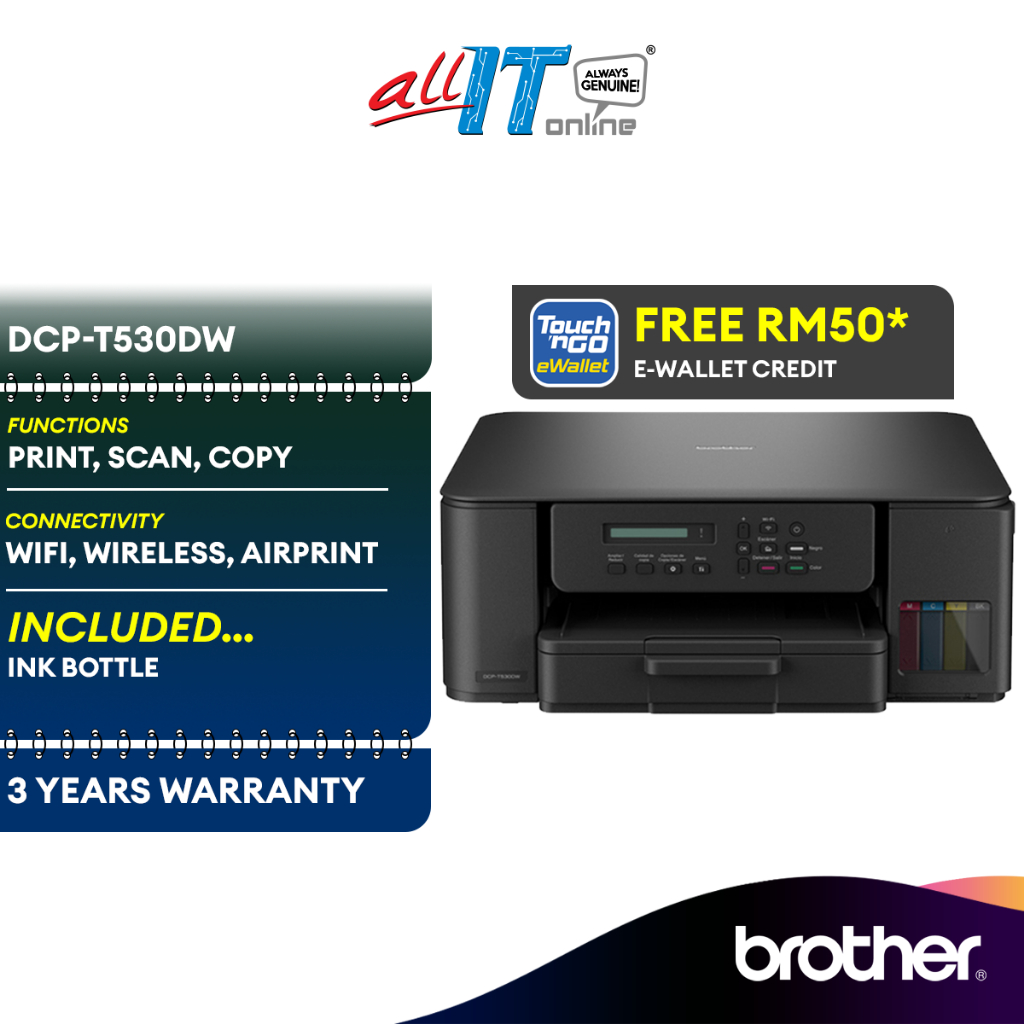 Brother AIO DCP-T530DW A4 3-in-1 Wireless Inkjet Printer Compact-sized ...