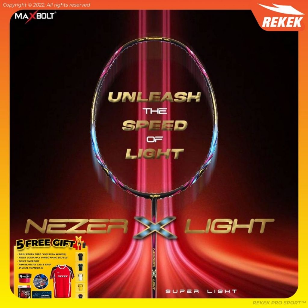 MAXBOLT Nezer X Light (9u) Raket Paling Ringan 2025 Badminton Raket ...
