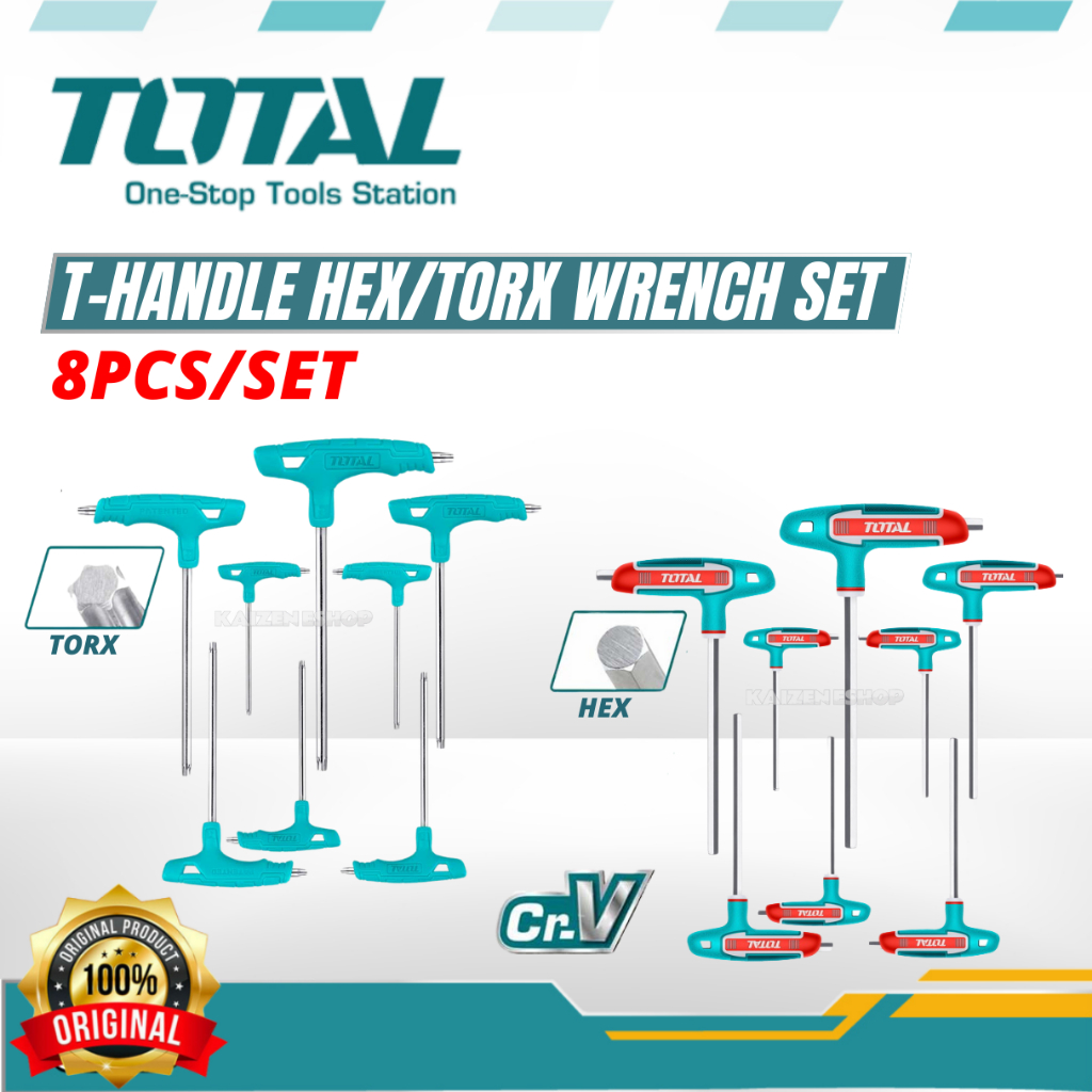 TOTAL THHW80816 (Hex) / THHW80836 (Torx) 8 Pcs T-handle Wrench Set ...