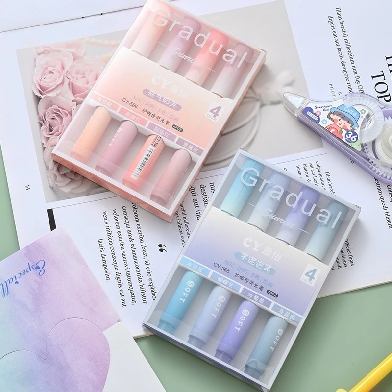 4pcs/box Color Gradient Highlighter Set Eye Protection Graffiti Pen ...