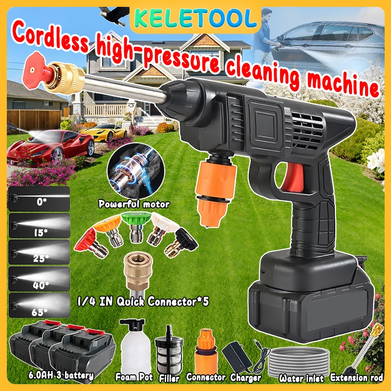 6 in 1 High Pressure Wireless Car Wash Battery Powered Jet Hydro Washer ...