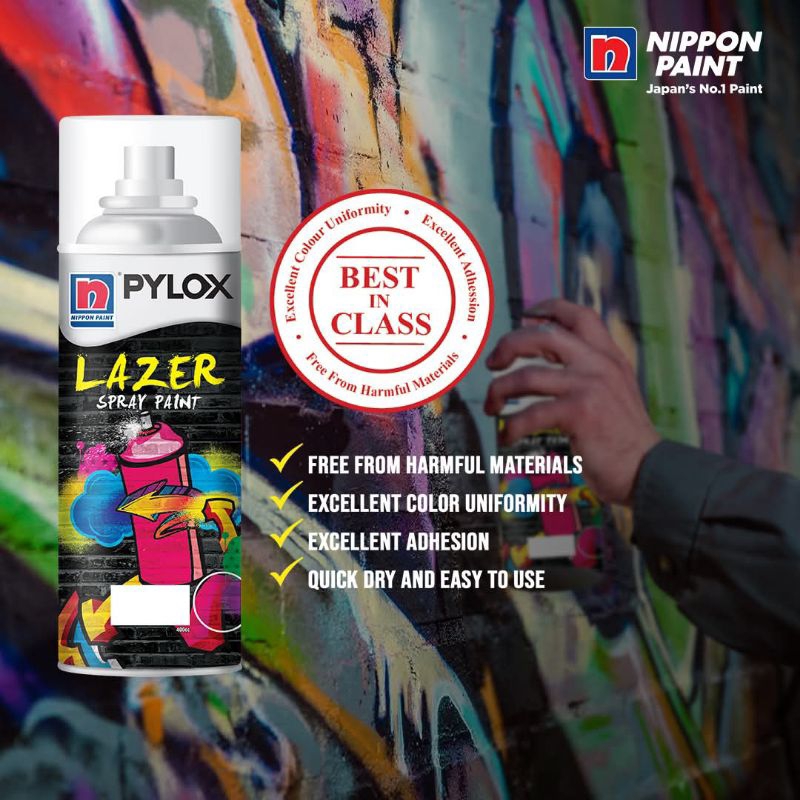 Pylox Lazer Nippon Paint Spray Black White Red Clear Silver | Shopee ...