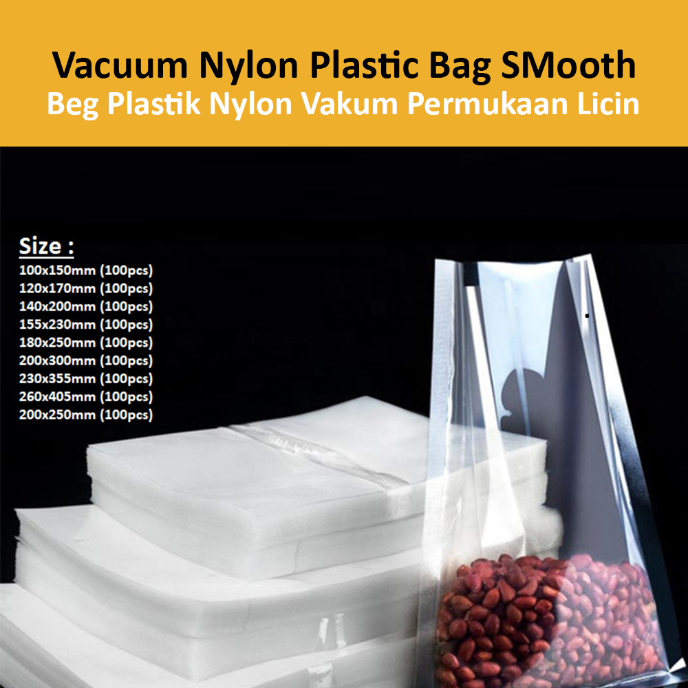 Beg Vakum (100 PCS) Smooth Surface Plastic Vacuum Bag / 3 Side Sealed ...