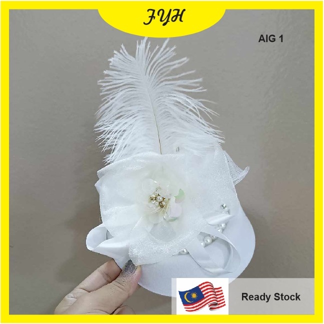 ⭐READY STOCK⭐ Fancy Ostrich feather White Hat Fascinator Party Hat ...