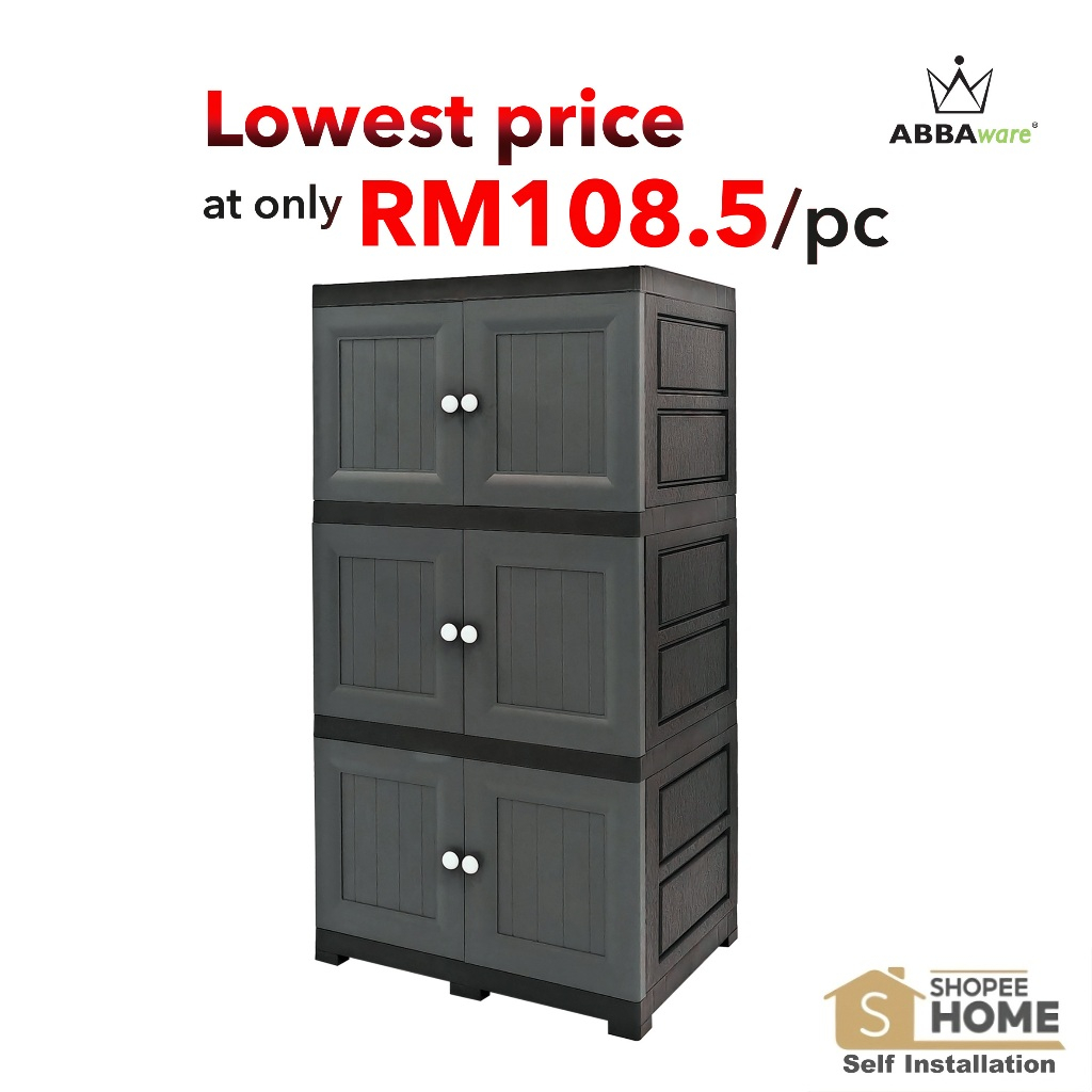 Abbaware Wardrobe Wooden Modern grey/ Almari Baju/ Storage Cabinet ...