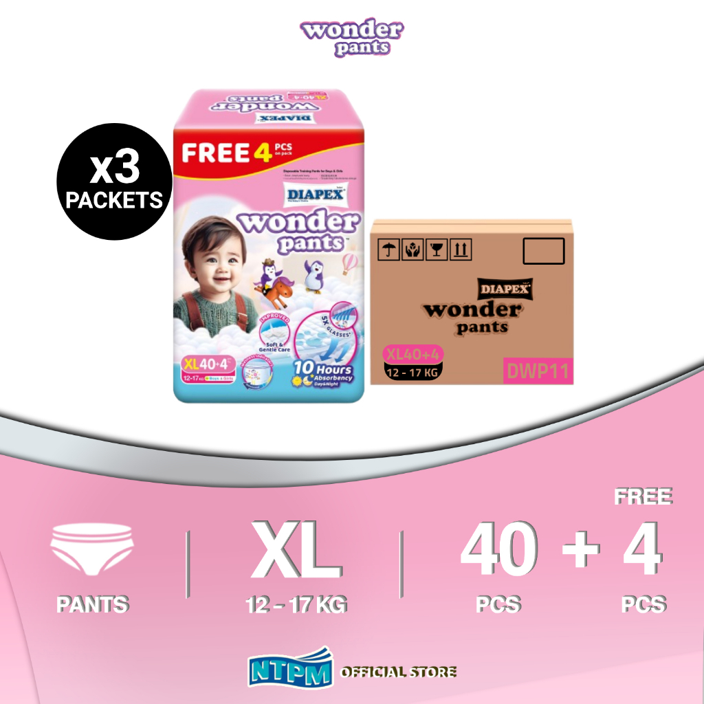 Diapex Wonder Pants Super Jumbo XL (40's + 4's) x 3 Packets (Carton ...