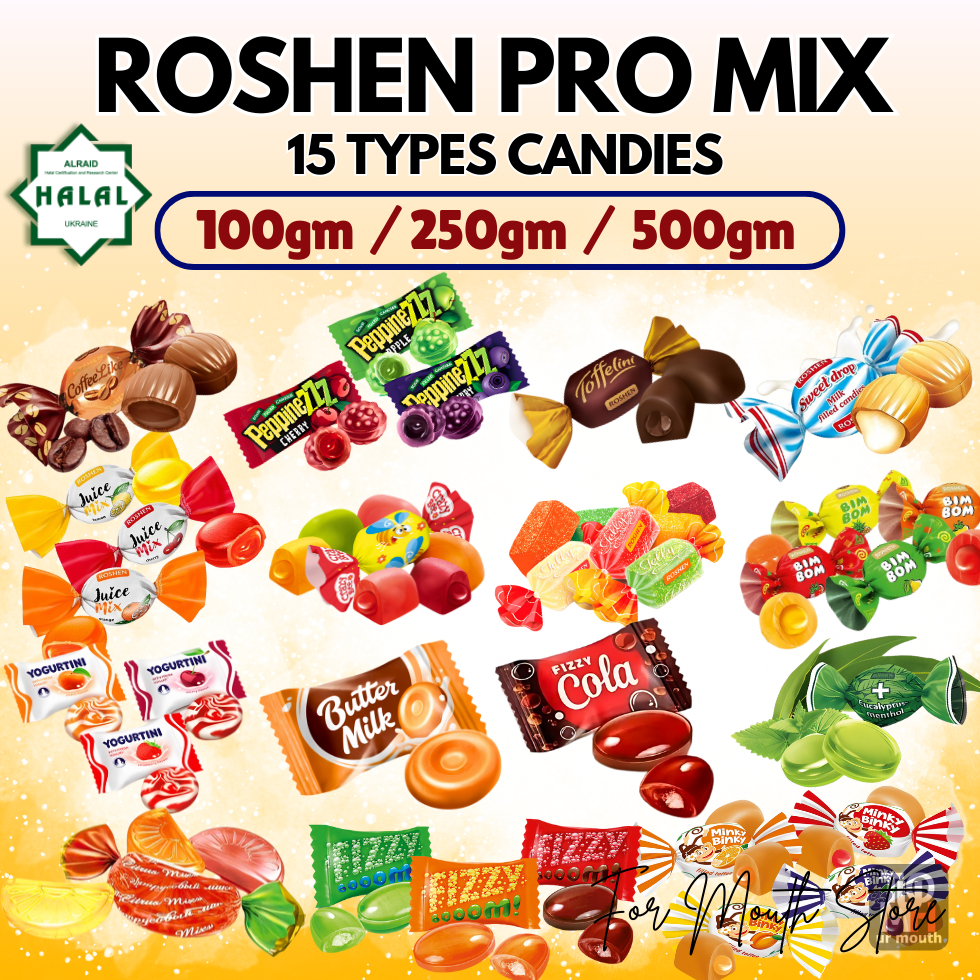 100g/250g/500g ROSHEN Candy Mix Gula Gula Viral Peppinezz Sour Candy ...