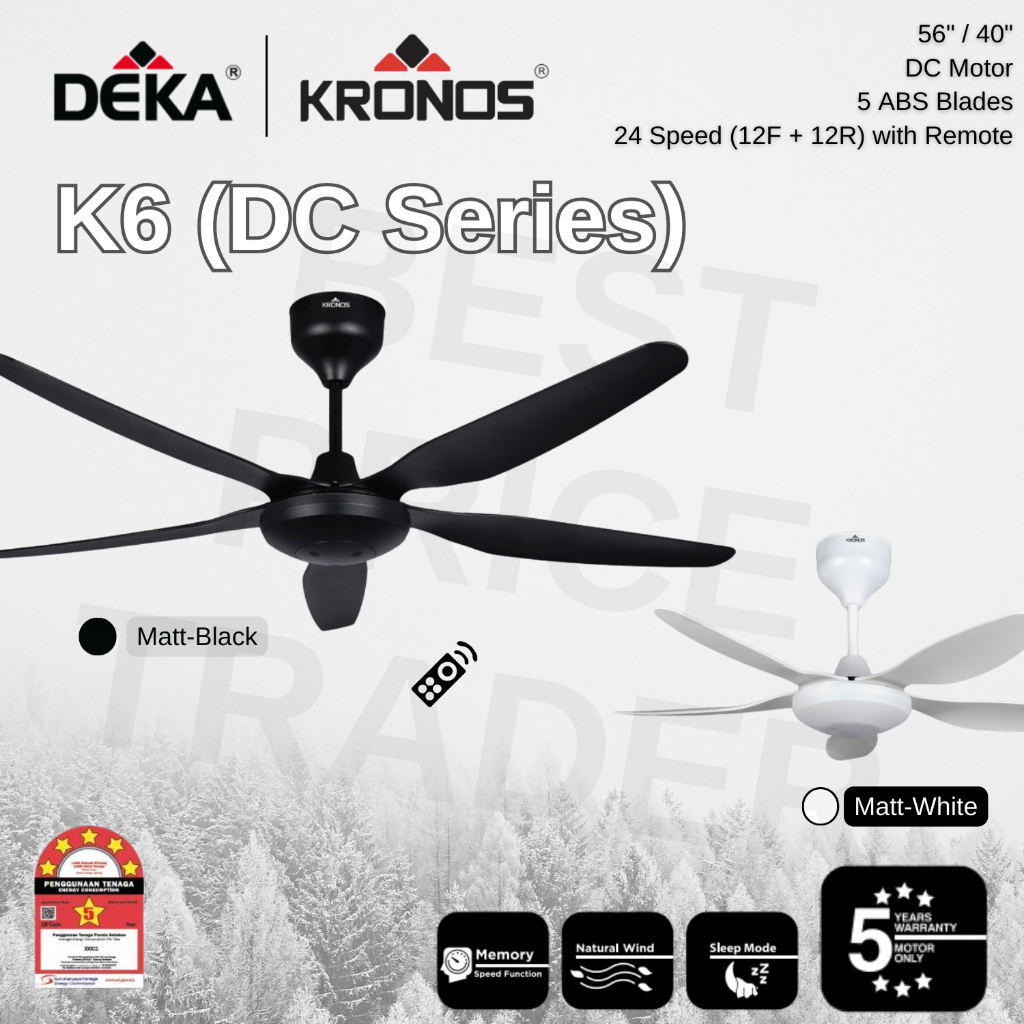 DEKA KRONOS K6 56" / 40" 5 ABS Blades 24 Speed (12F+12R) DC Motor Remote Control Ceiling Fan ...