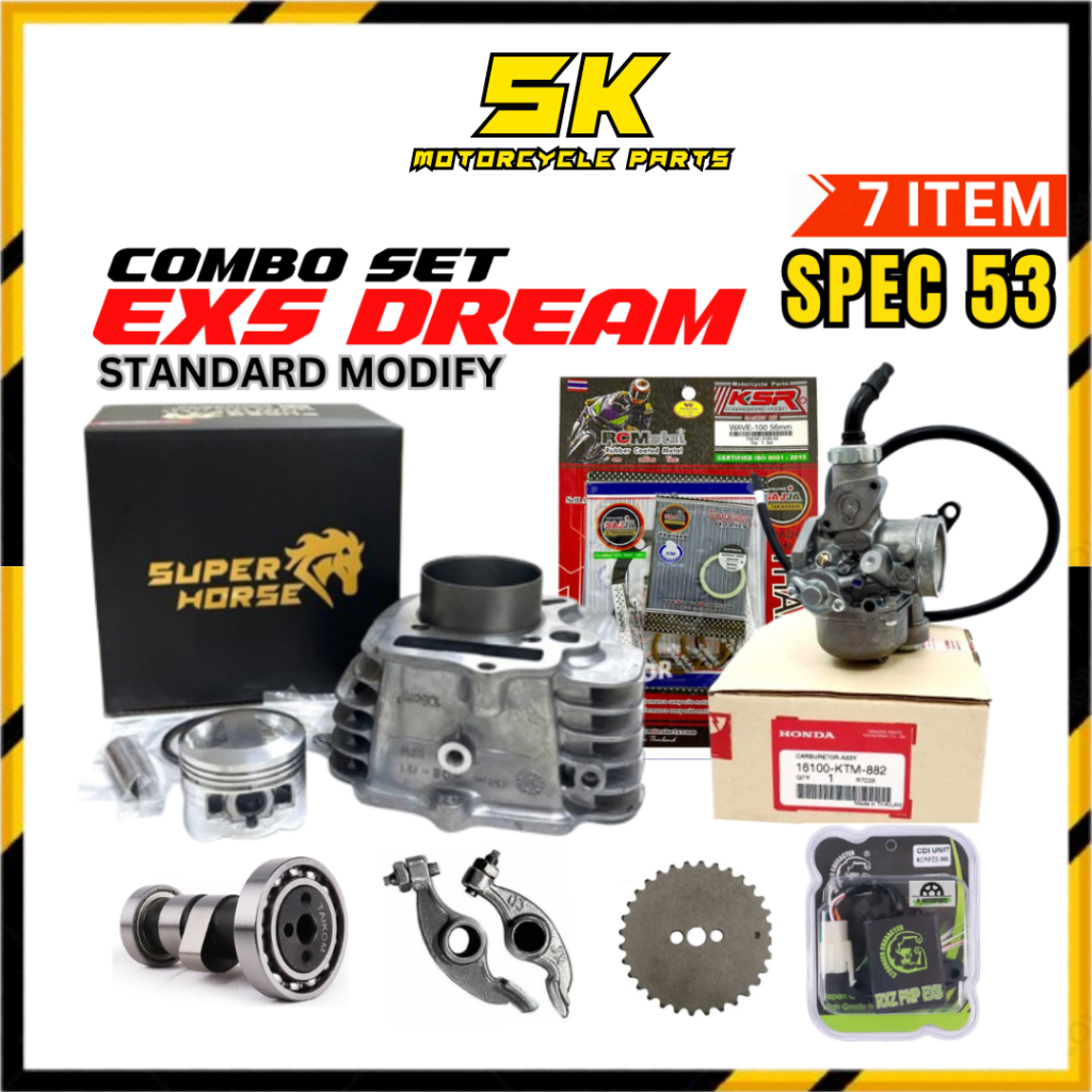 Combo Set Ex5 Dream Wave100 STD Modify Block Racing 53mm Blok Carb Cam ...