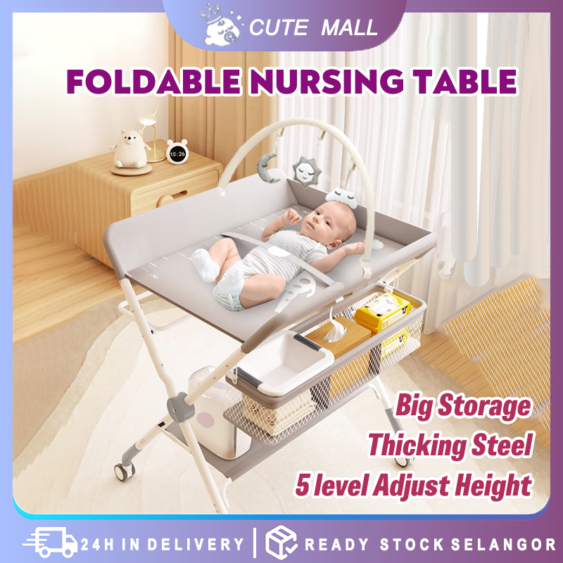 [Free Diapers]Newborn Foldable Nursing Diapers Table With Wheel ...