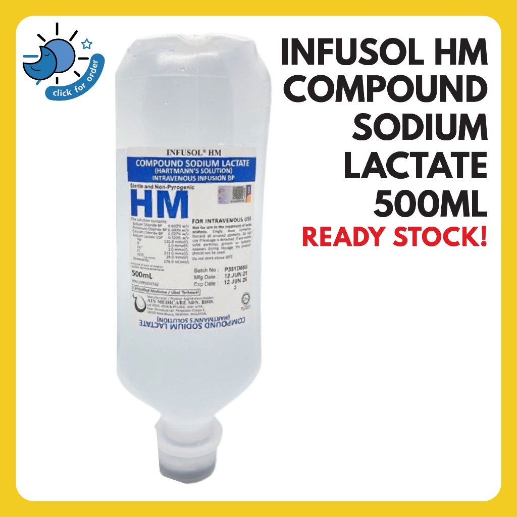 Infusol HM Compound Sodium Lactate Hartmann's Solution Intravenous Infusion BP 500ML | Shopee ...