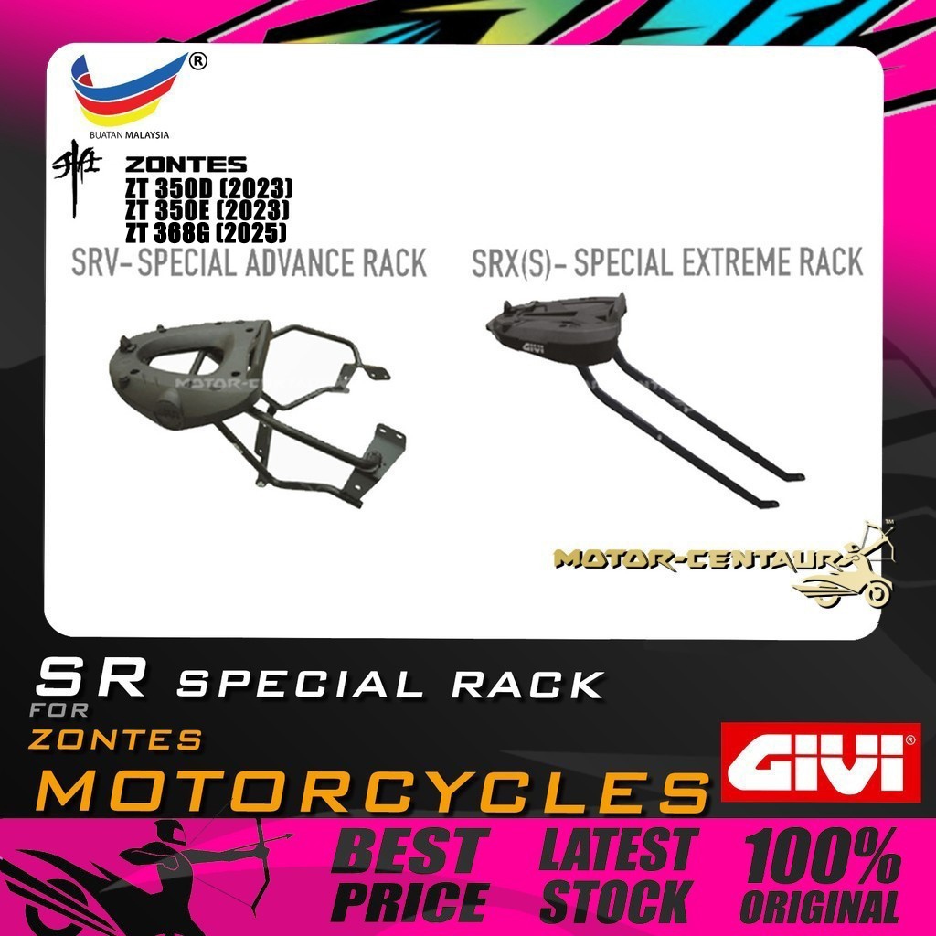 MONORACK GIVI (SR/SRV/SRX/J RACK/WITH LED) FOR ALL ZONTES MOTORCYCLES ...