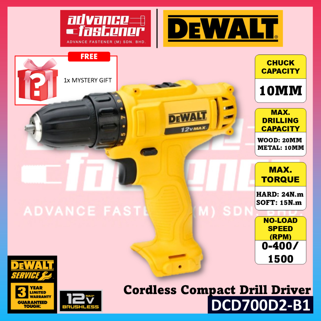 DEWALT DCD700D2-B1 12V Li-ion Cordless Compact Drill Driver 10MM ...