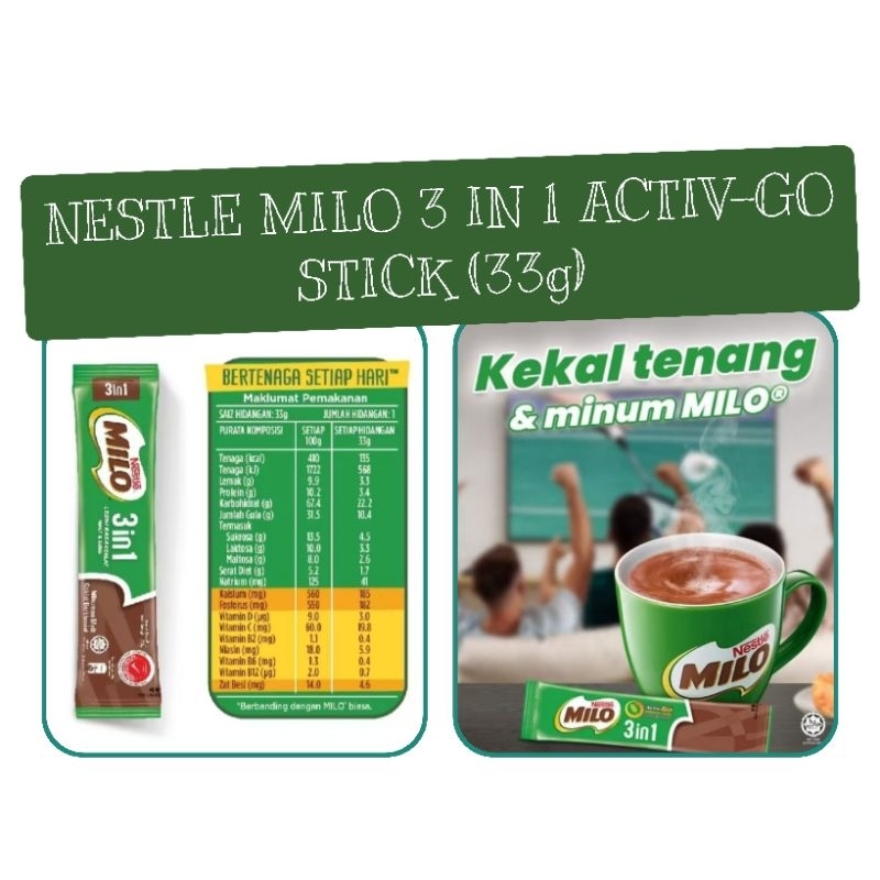 NESTLE MILO 3 in 1 ACTIV-GO Stick (33g) | Shopee Malaysia