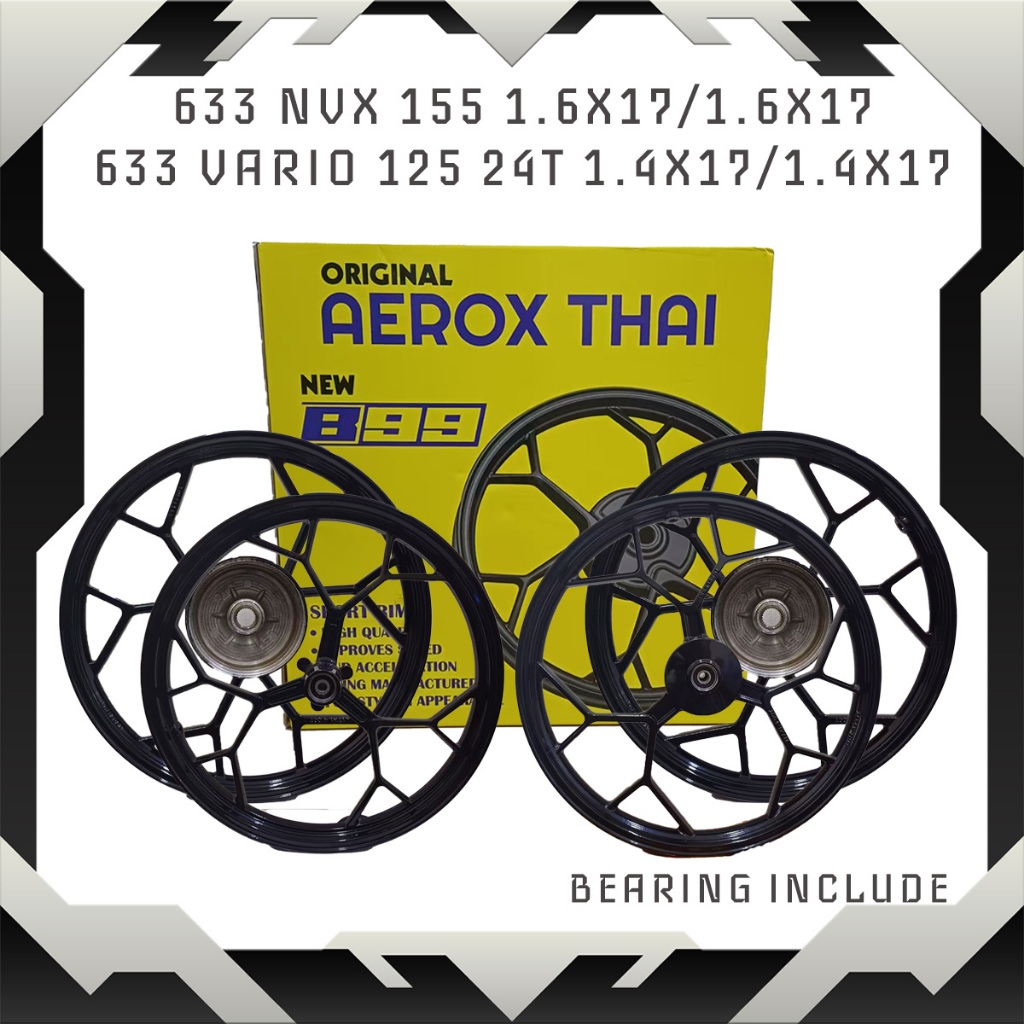 SPORT RIM AEROX THAI FULL CHOP NVX155 633/VARIO 125 24T BRIGHT BLACK ...