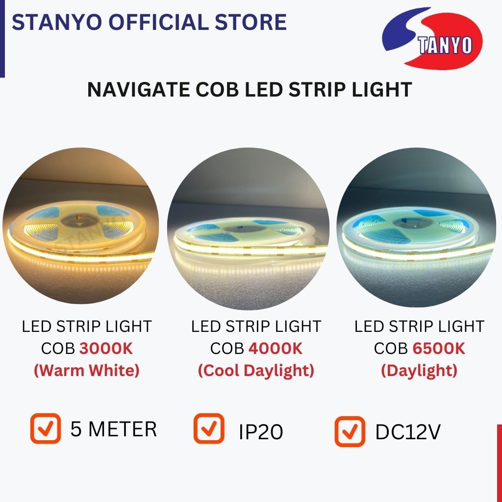 5M COB LED NEON STRIP LIGHTS DC12V 320LED/M HIGH DENSITY AC FLEXIBLE ...