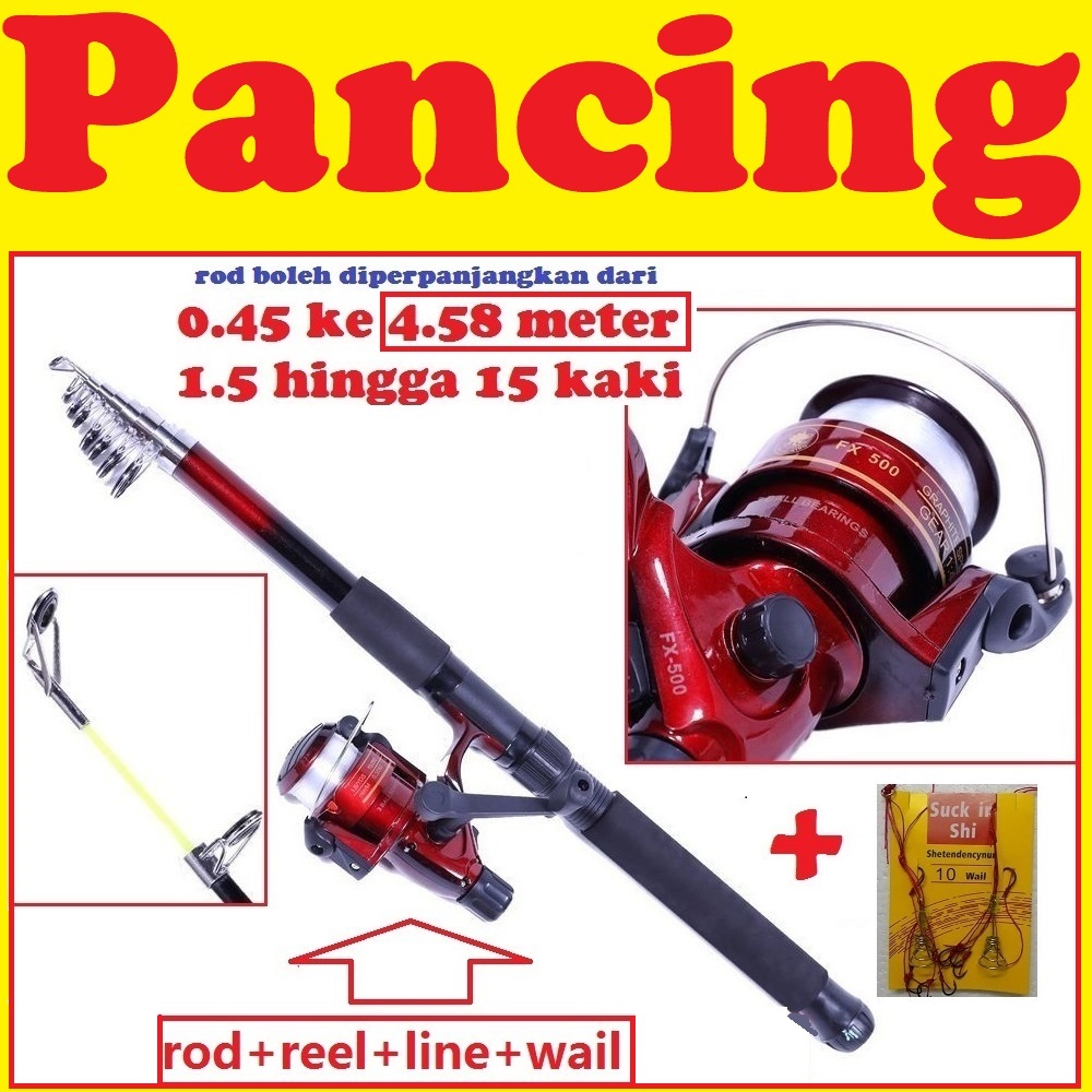 Joran Rod Pancing Fishing Rod Pole Spinning Reel Memancing Udang Ikan ...