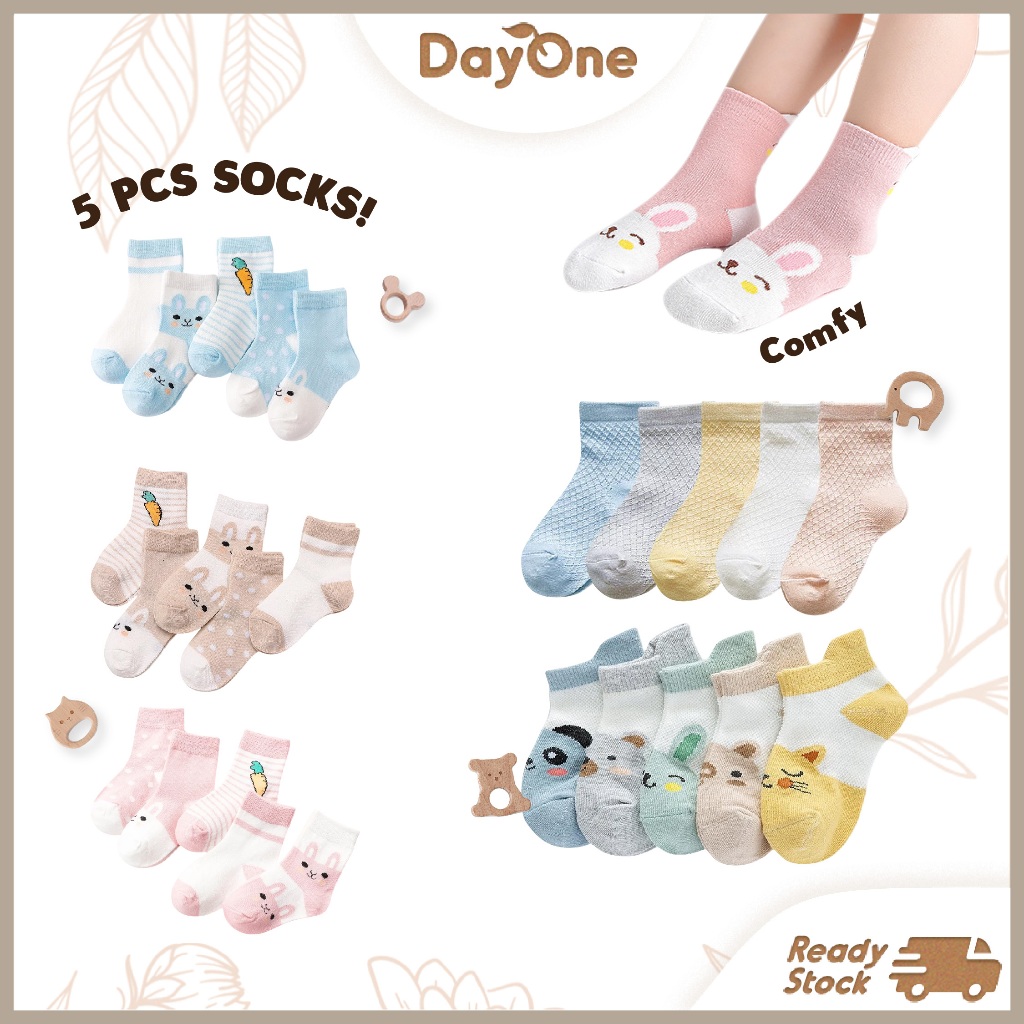 Day One 🍃 【0–5Y】 5 Pairs Mesh Cotton Thin Socks | Baby & Kids Stokin ...