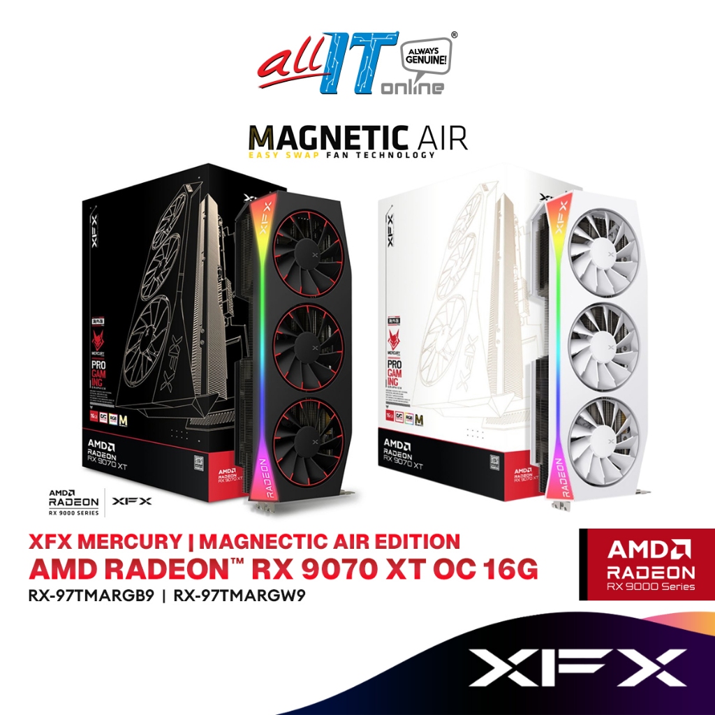XFX Mercury Magnetic Air Edition AMD Radeon RX 9070XT OC 16GB OC GDDR6 ...