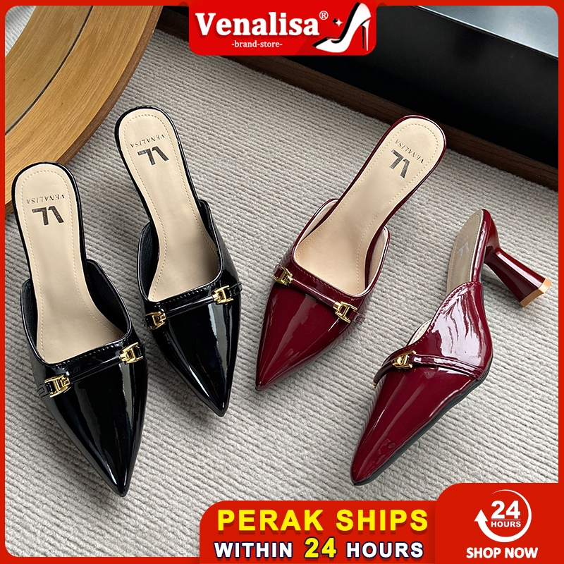 Venalisa Women's High Heel Sandals Selipar kulit Kon Runcing 3 inci ...