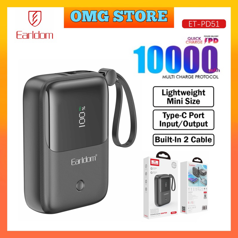 Earldom ET-PD51 10000mAh Power Bank 3A Output PD Fast Charging Mini ...