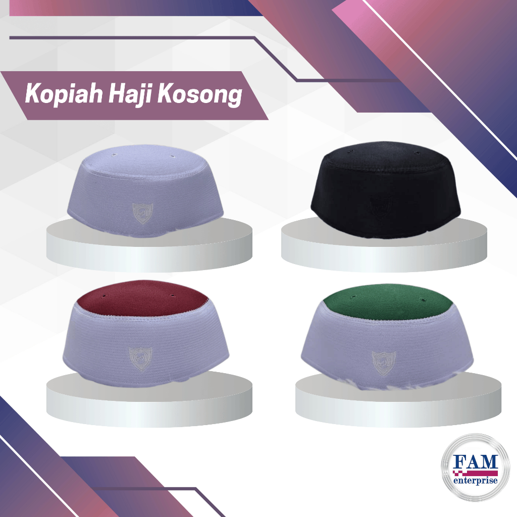 Kopiah Haji Kosong Putih /Hitam /Merah Putih /Hijau Putih /Kelabu Putih ...