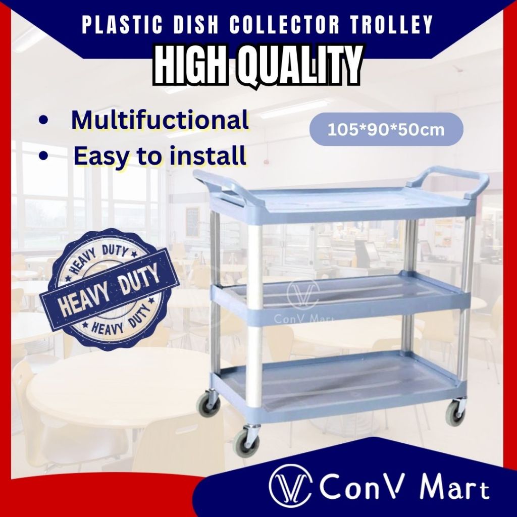 3 Tier Plastic Food Serving Trolley Dish Collector Trolley Cleaning ...