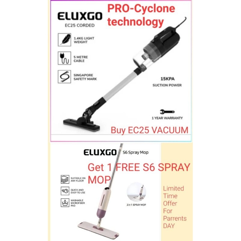 ELUXGO PRO CYCLONE VACUUM CLEANER EC25(CORD VACUUM) NEW WITH EN95 ...