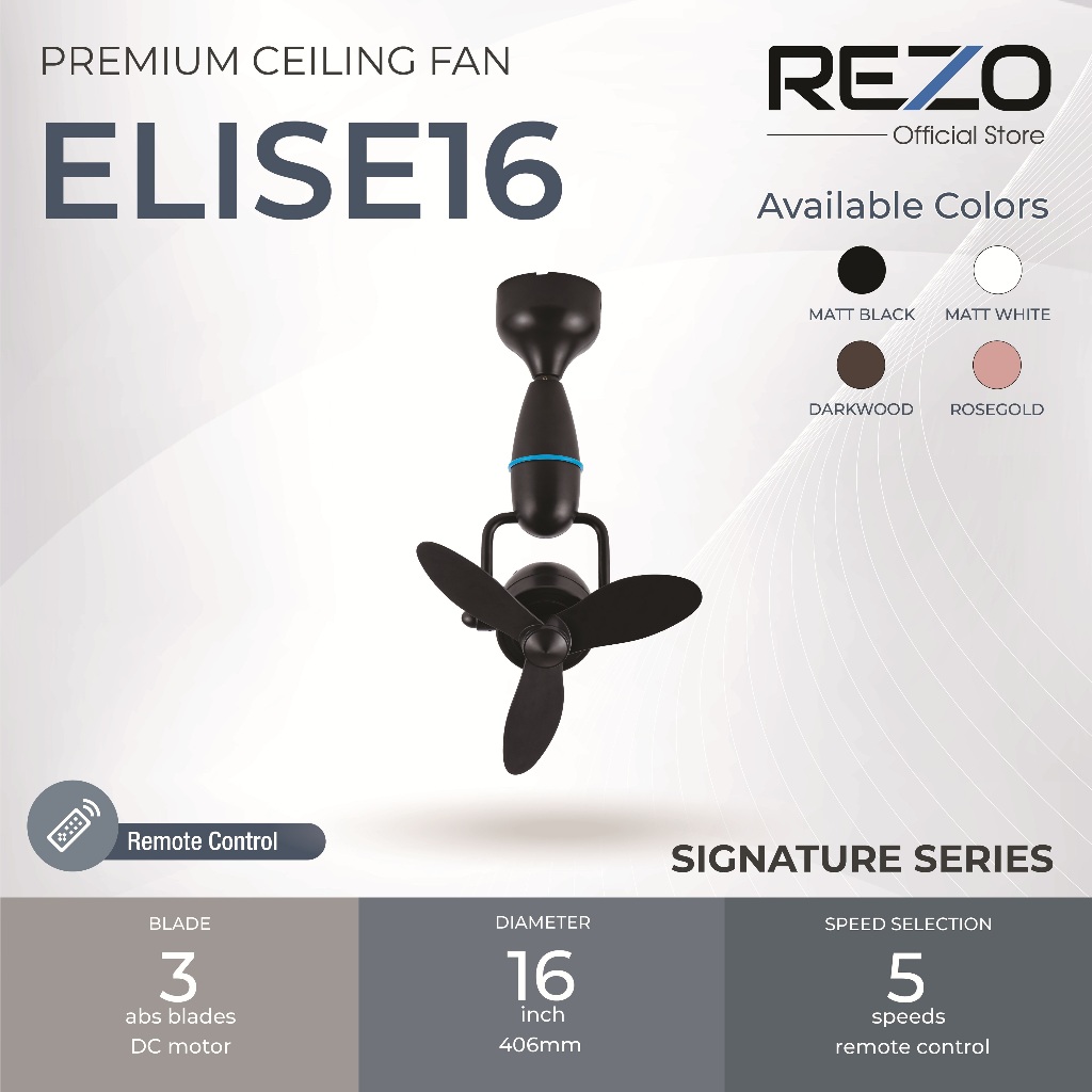 REZO Signature Series 16" 3 Blades DC Motor Ceiling Fan With Remote ...