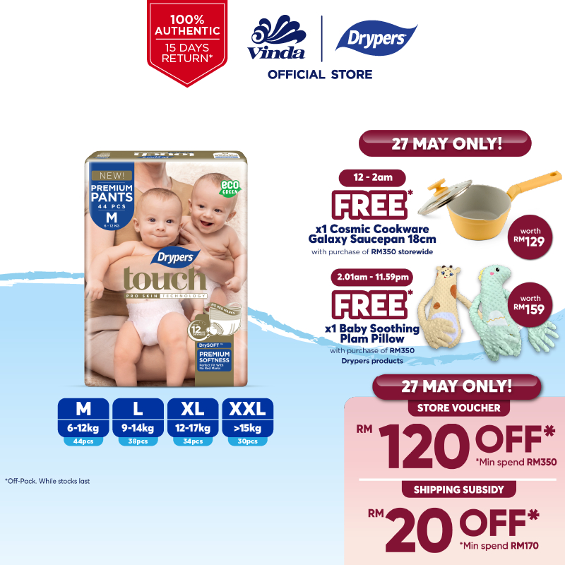 Drypers Touch Pants Baby Diapers M44/ L38/ XL34/ XXL30 (1 Pack ...