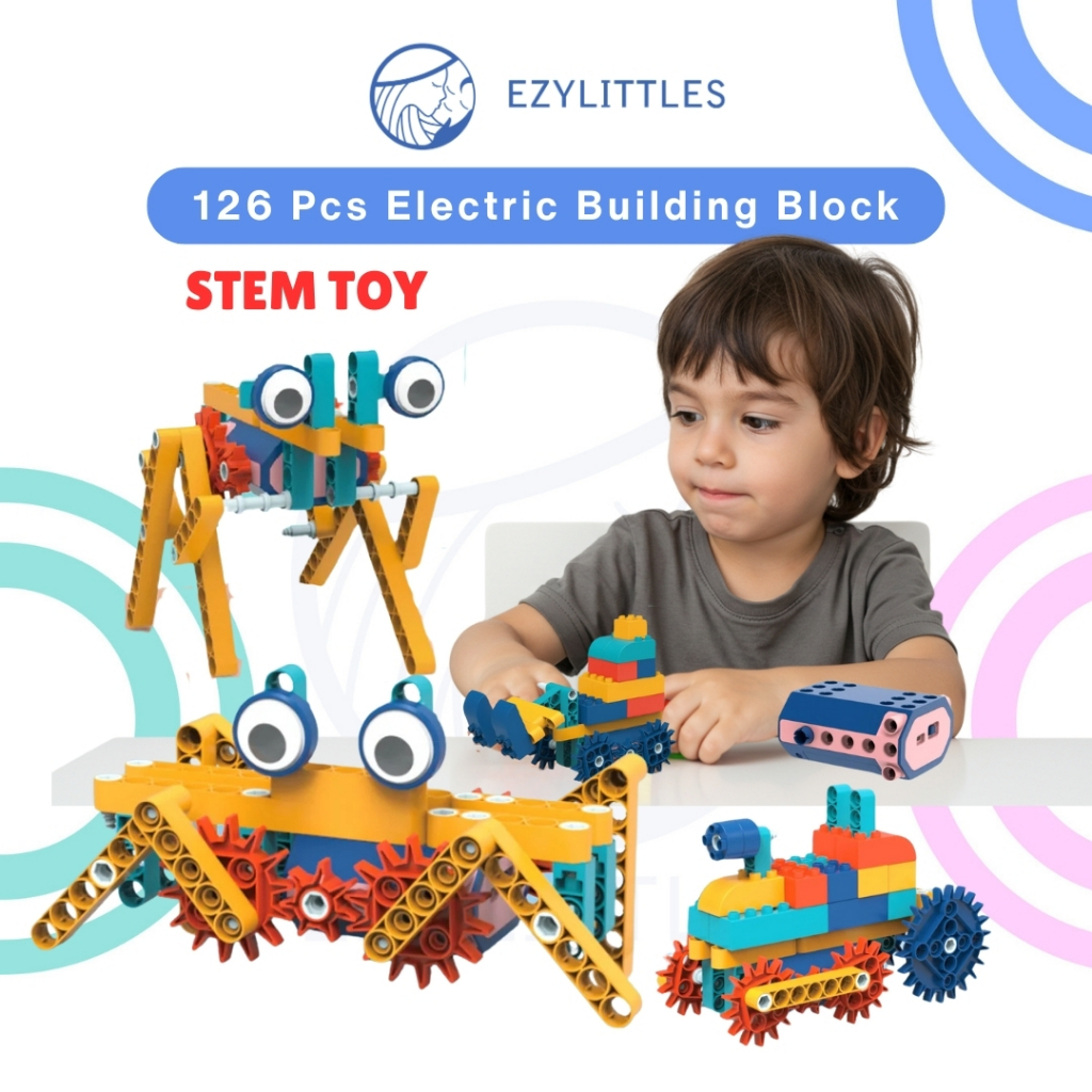 EZYLITTLES Electric Motor Building Block Educational STEM Robot Gear ...