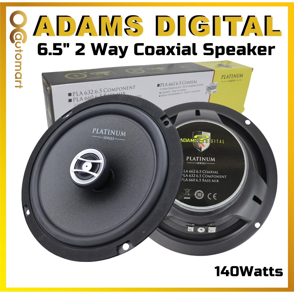 Adams Digital Mid Bass 2 Way Coaxial Platinum Series 6.5 inch Car ...