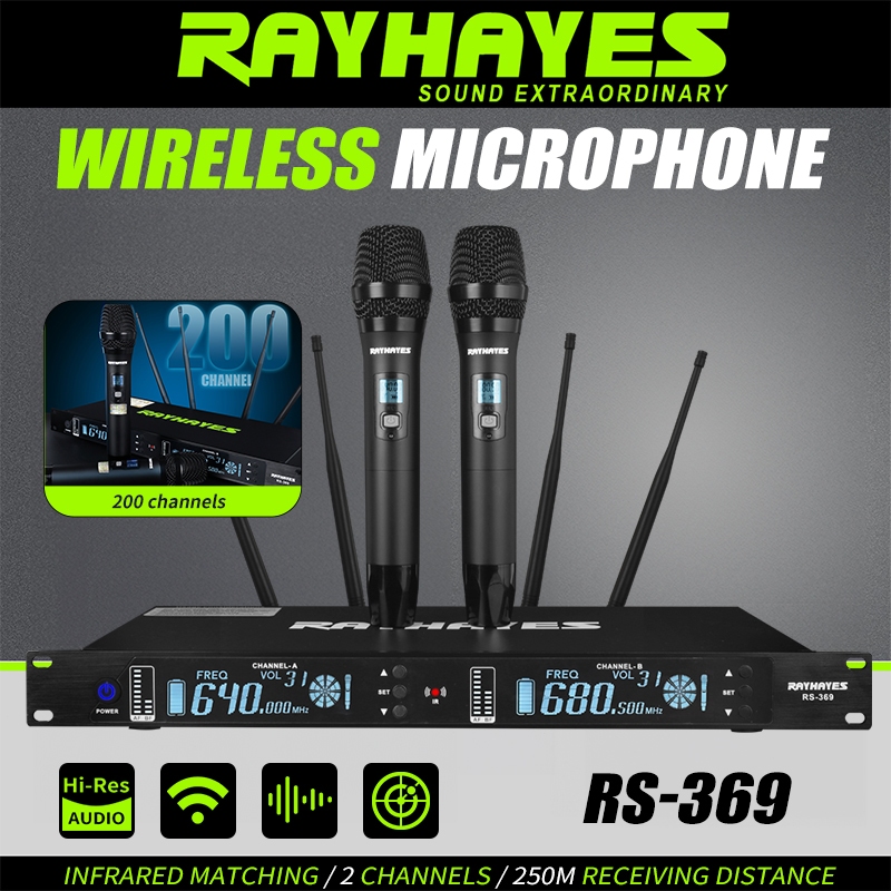 RAYHAYES Professional Wireless Microphone Heavy Duty UHF 200 CHANNEL ...