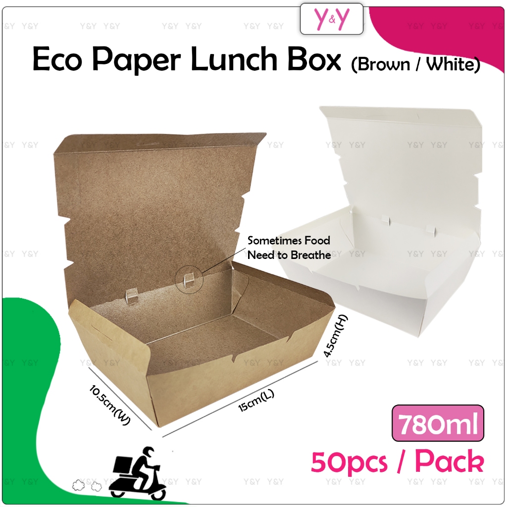 50pcs Y&Y Eco Disposable Paper Lunch Box / Take Away Food Packaging ...