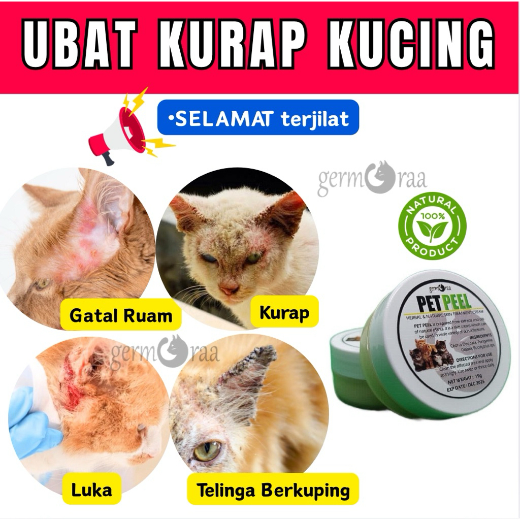 PET PEEL Cream Sapu Ubat Kurap Kucing Fungus Antibakteria Spray Luka ...