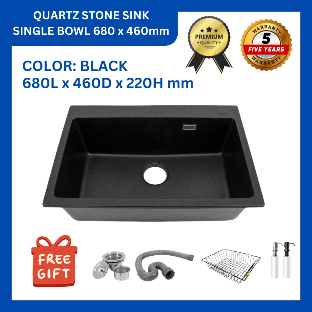 ARTE DELUXE BLACK QUARTZ STONE GRANITE KITCHEN SINK SINGLE BOWL 680 x ...