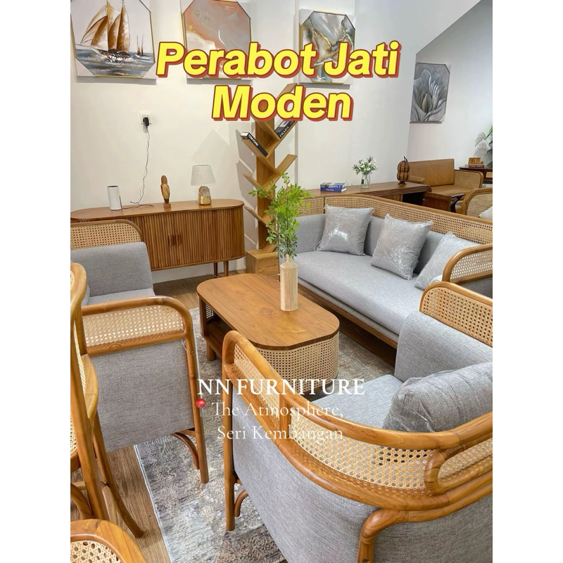 NATURAL TEAKWOOD AND RATTAN MODERN FURNITURE / PERABOT JATI DAN ROTAN ...