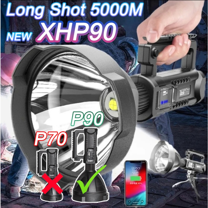 Portable Powerful XHP90 LED Flashlight Handheld long shot lampu suluh ...