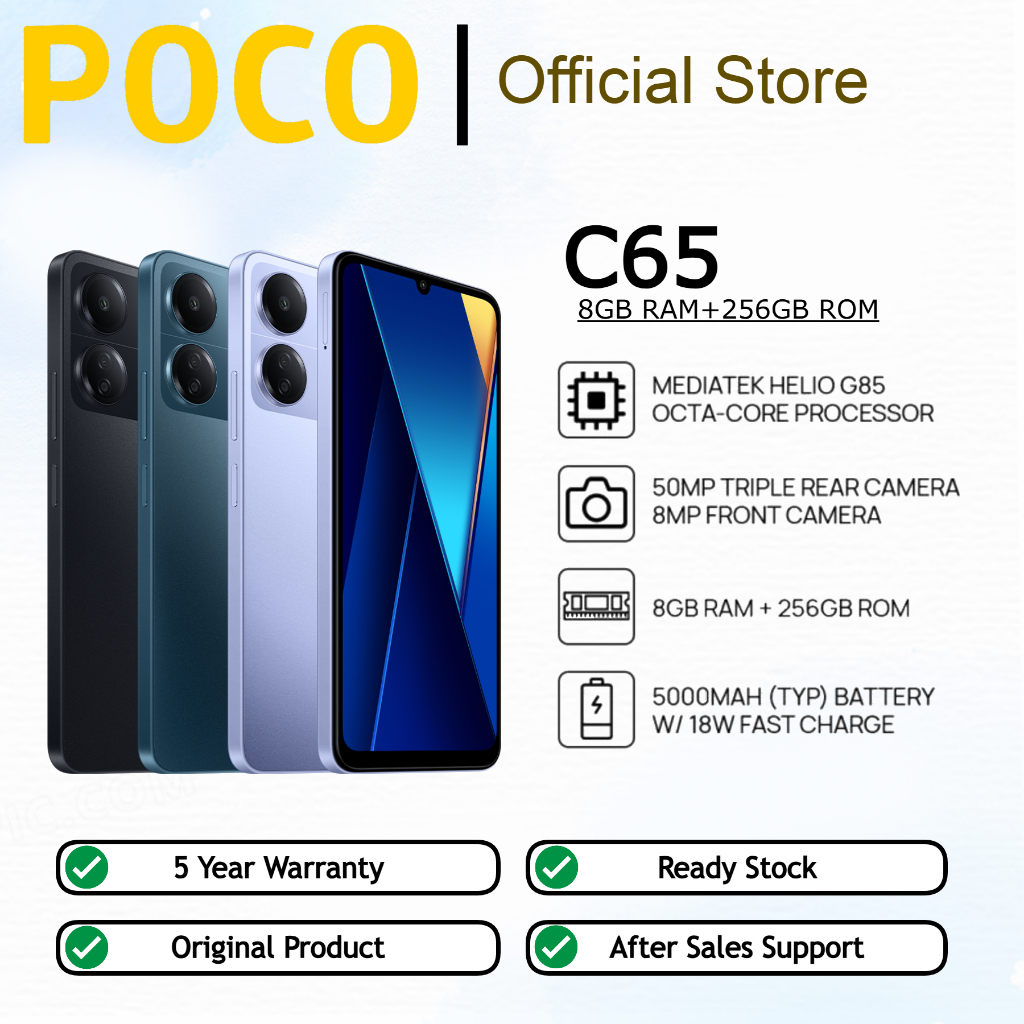 NEW POCO C65 Smartphone MediaTek Helio G85/50MP AI triple camera/5000mAh battery/90Hz 6.74 ...