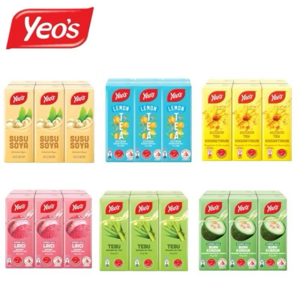 Yeo’s Kotak ( 6’s x 250ml ) Teh Bunga / Lychee / Soya / Kundur / Ice ...