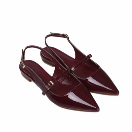 Spot new retro pointed low heel patent leather sandals women's wine red ...