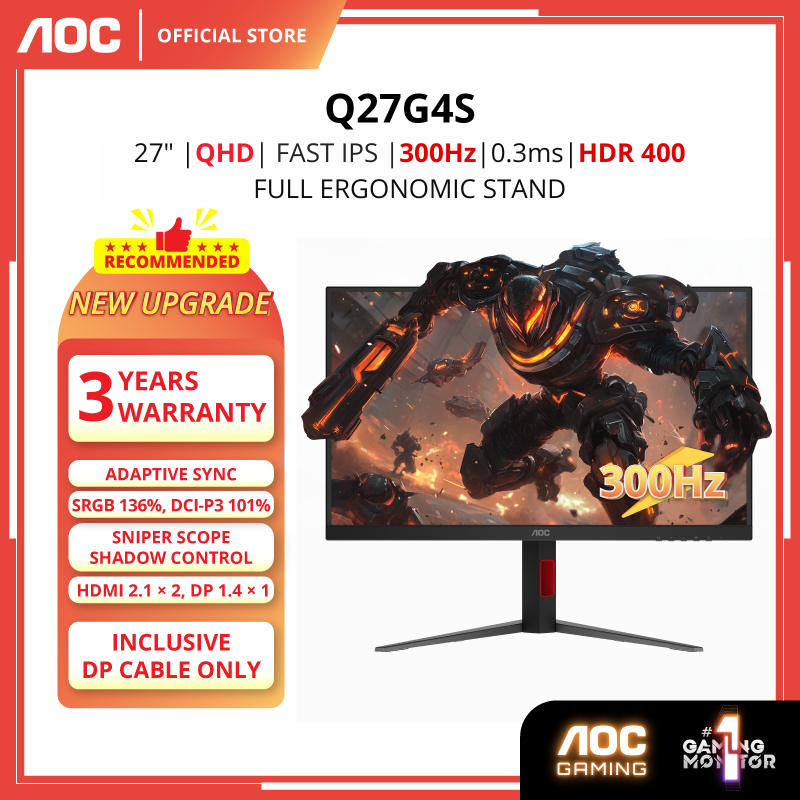 AOC Q27G4S (300Hz)/Q27G4F(180Hz) 27"GAMING MONITOR( 2K/FAST IPS/1ms ...