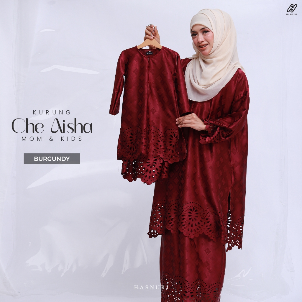 HASNURI Baju Kurung Che Aisha Mom & Kids | Baju Kurung Moden Muslimah Jacquard Silk Laser Cut ...