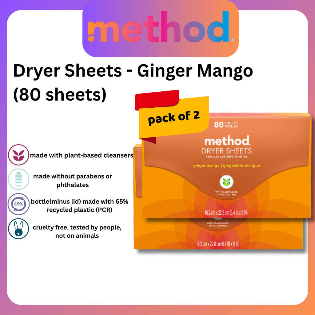 [BUNDLE] method Dryer Sheet - Ginger Mango 80 pieces | Shopee Malaysia