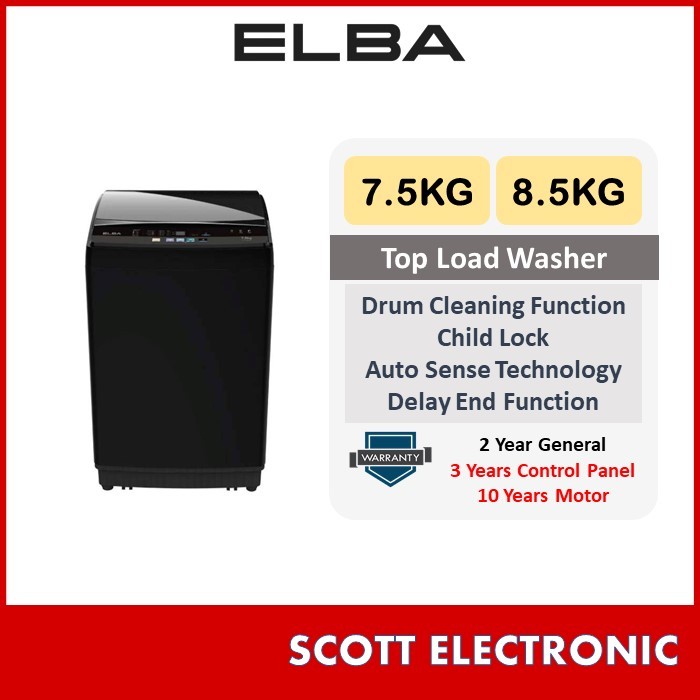Elba 7.5KG / 8.5KG Top Loading Fully Automatic Washing Machine - EWT-R7503(BK) / EWT-R8503(BK ...
