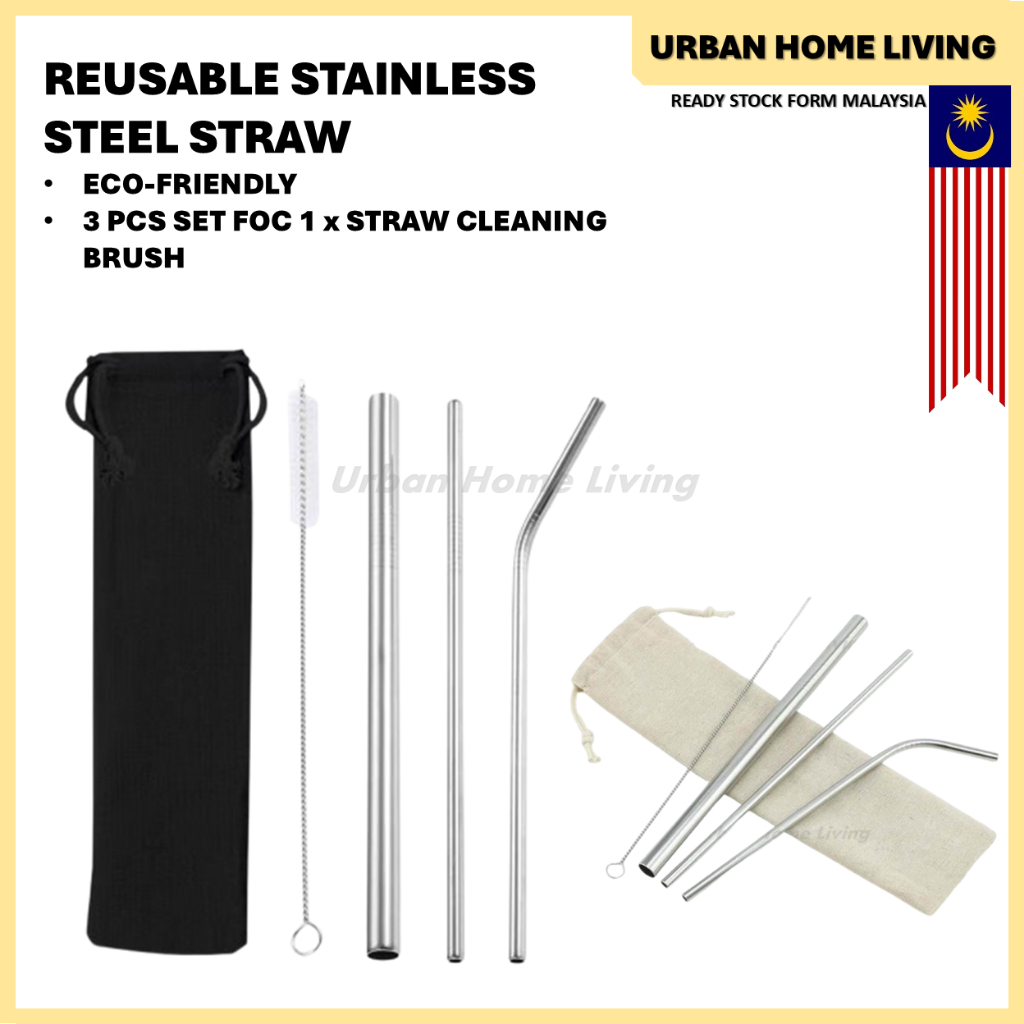 Stainless Steel Reusable Straw Set Eco Friendly Straw Penyedut Besi ...