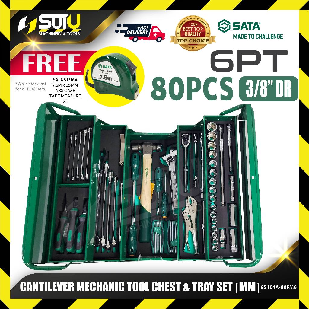 SATA 95104A-80FM / 95104A-80 80PCS 3/8" Cantilever Mechanic Tool Chest ...
