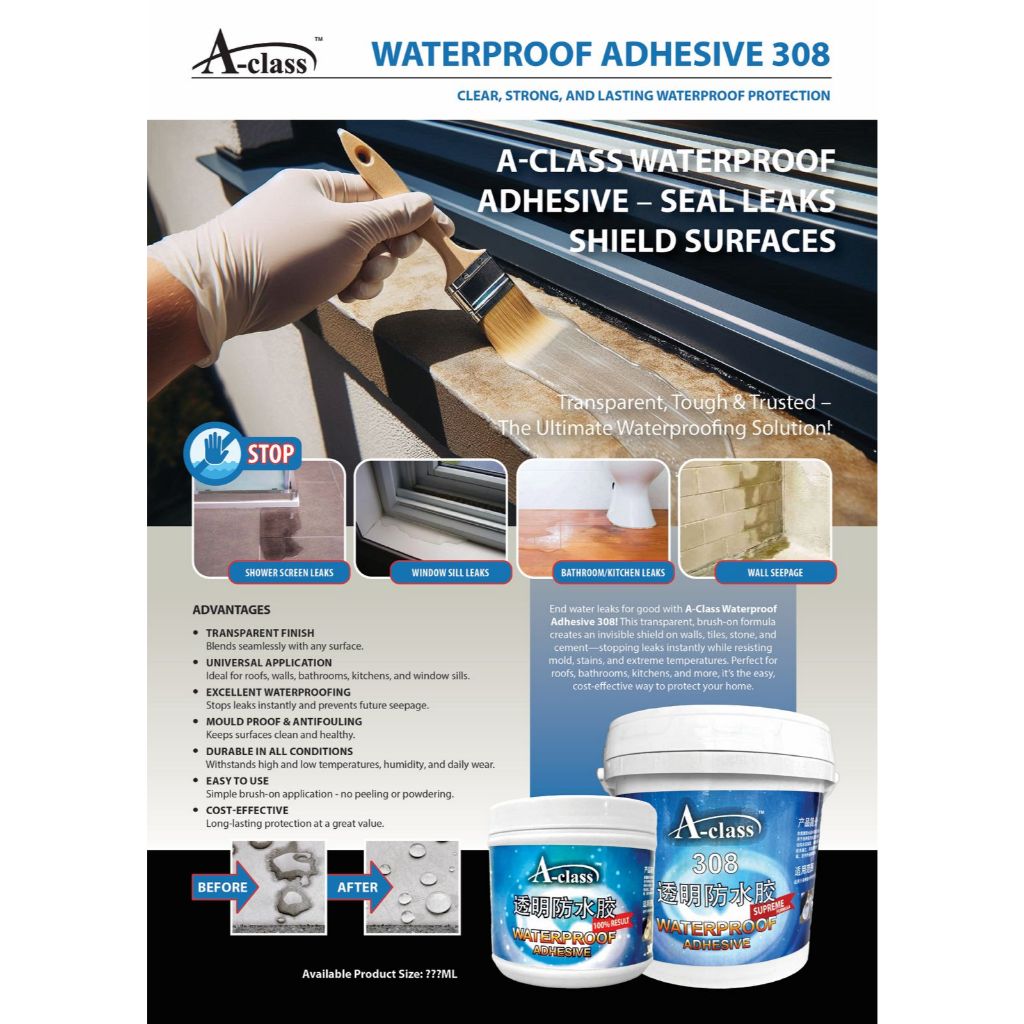 A-CLASS WATERPROOF ADHESIVE 308 TRANSPARENT WATERPROOF GLUE GAM KALIS ...
