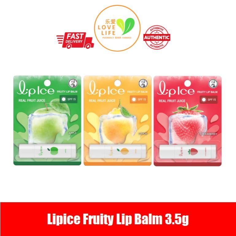 EXP2027 Mentholatum LipIce Fruity Lip Balm Strawberry / Lemon / Apple ...