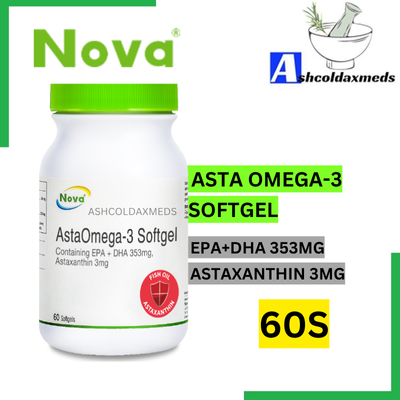 Nova Asta Omega-3 60 Softgels EXP11/26 (EPA+DHA 353mg, Astaxanthin 3mg ...